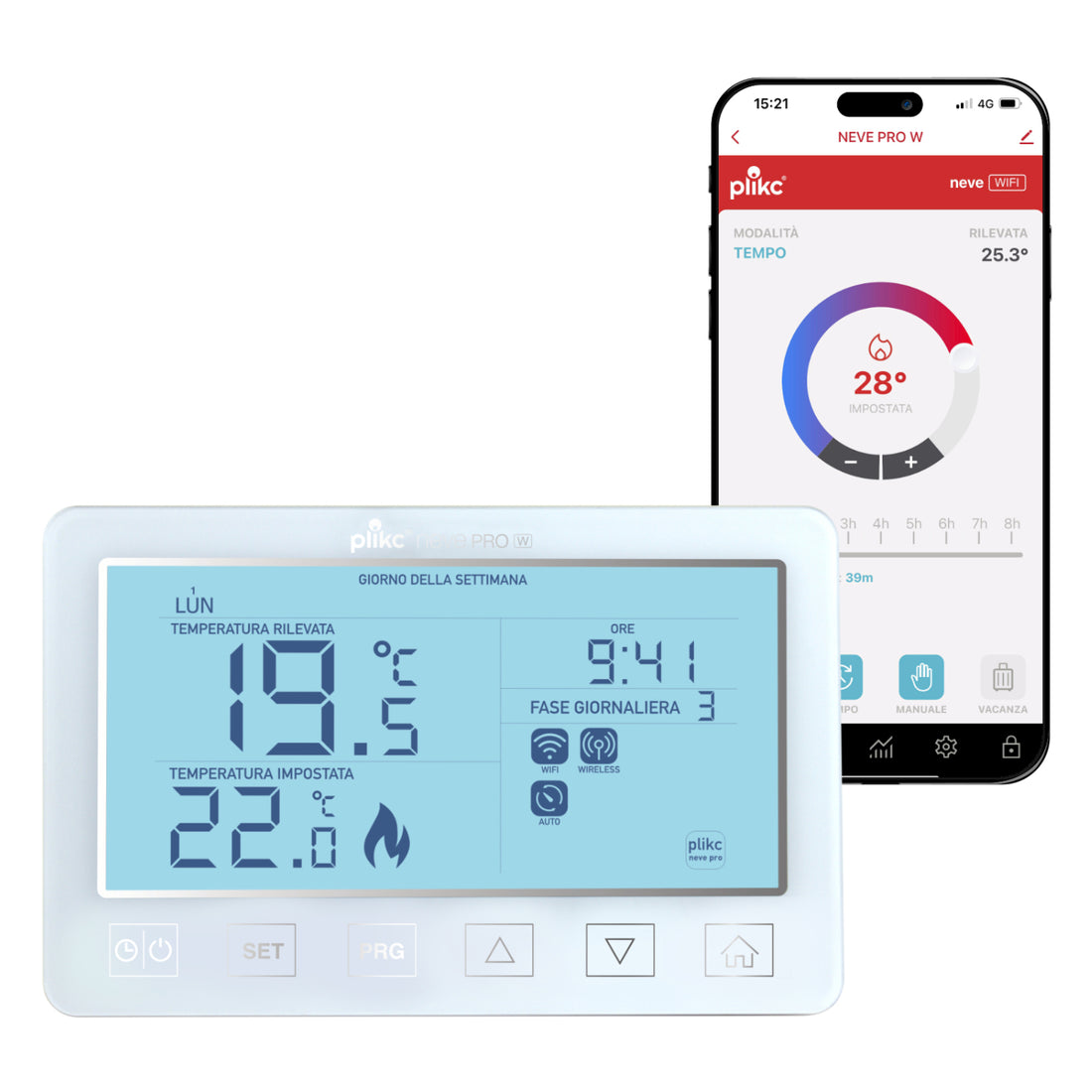 Neve Pro W - cronotermostato digitale wifi, gestibile con app, a paret