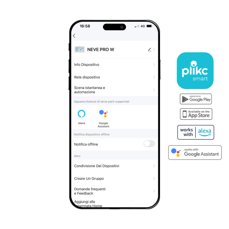 Neve Pro W - cronotermostato digitale wifi, gestibile con app, a paret